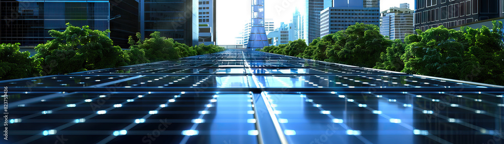 Solar Panel Arrays: Close-up of solar panel arrays, green roofs, and ...