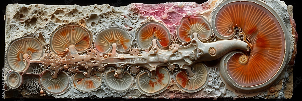 Histology of kidney tissue showing nephrons glomeruli under the ...