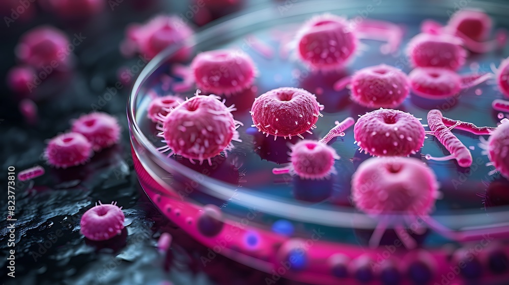 Microbiology illustration of petri dish with bacterial colonies showing ...