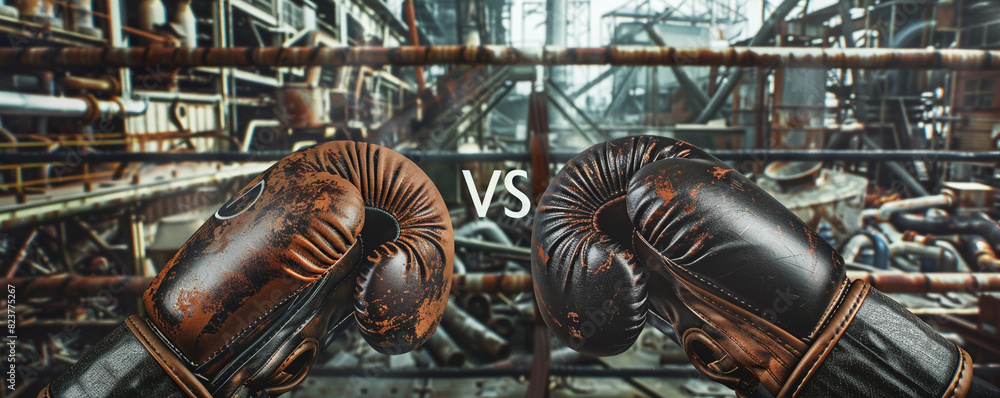 Boxing gloves with a rusted metal texture and a shiny new metal finish ...
