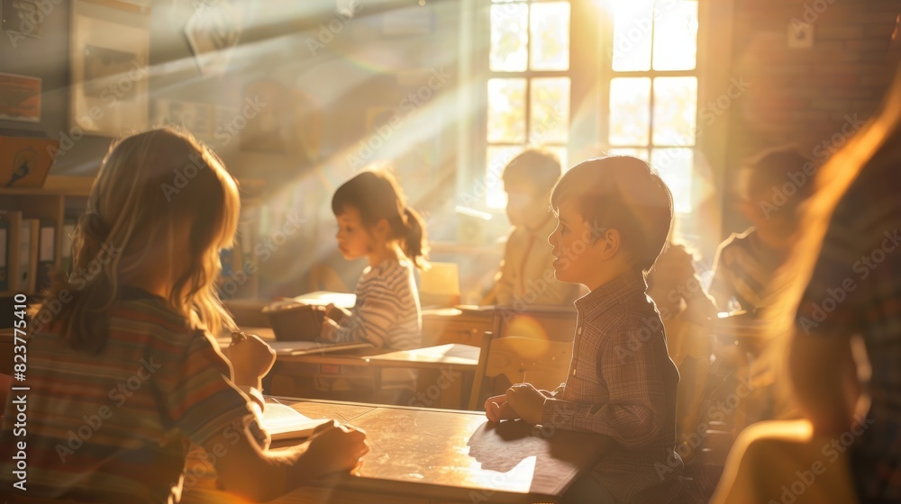 Children participating in a Bible study class inside a classroom ...