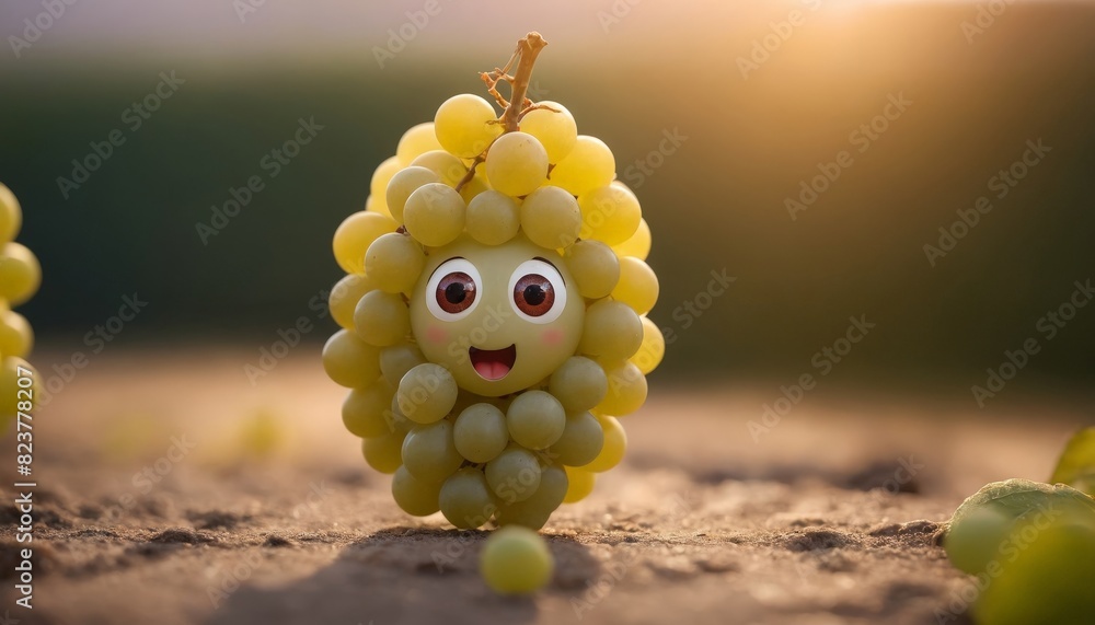 Cute animated grape bunch with big eyes and a leaf, standing on the ...