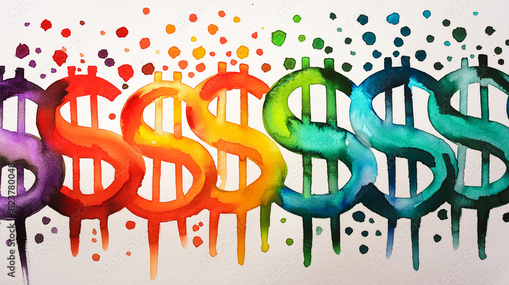 Rainbow Watercolor Painting, dollar sign, background texture, graphic ...