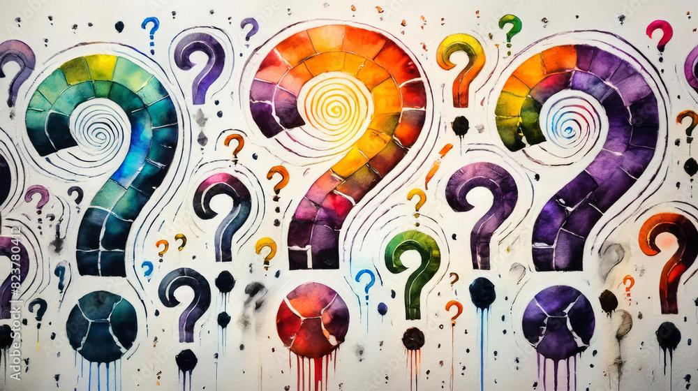 Rainbow Watercolor Painting, question mark, background texture, graphic ...