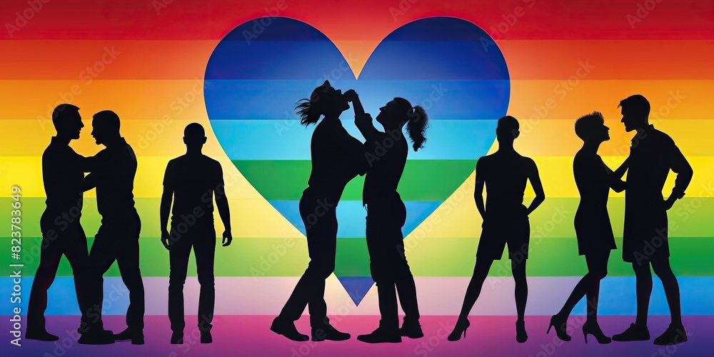 Collection of silhouette images depicting LGBTQ couples and individuals ...