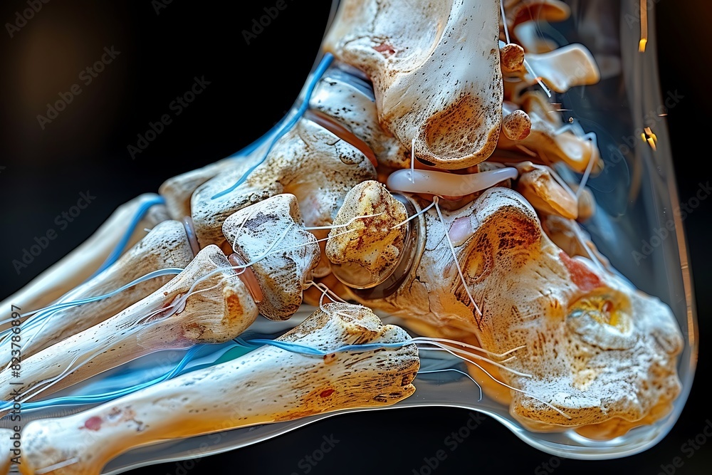 Orthopedics image of anatomy of the ankle joint showing bones tendons ...