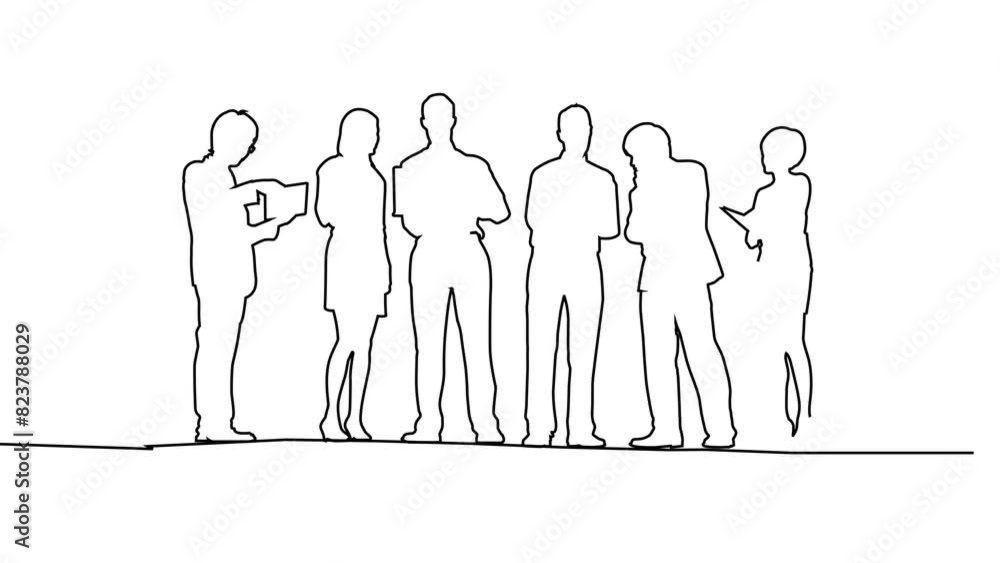 Company work team in line art animation, Team work Animation of one ...