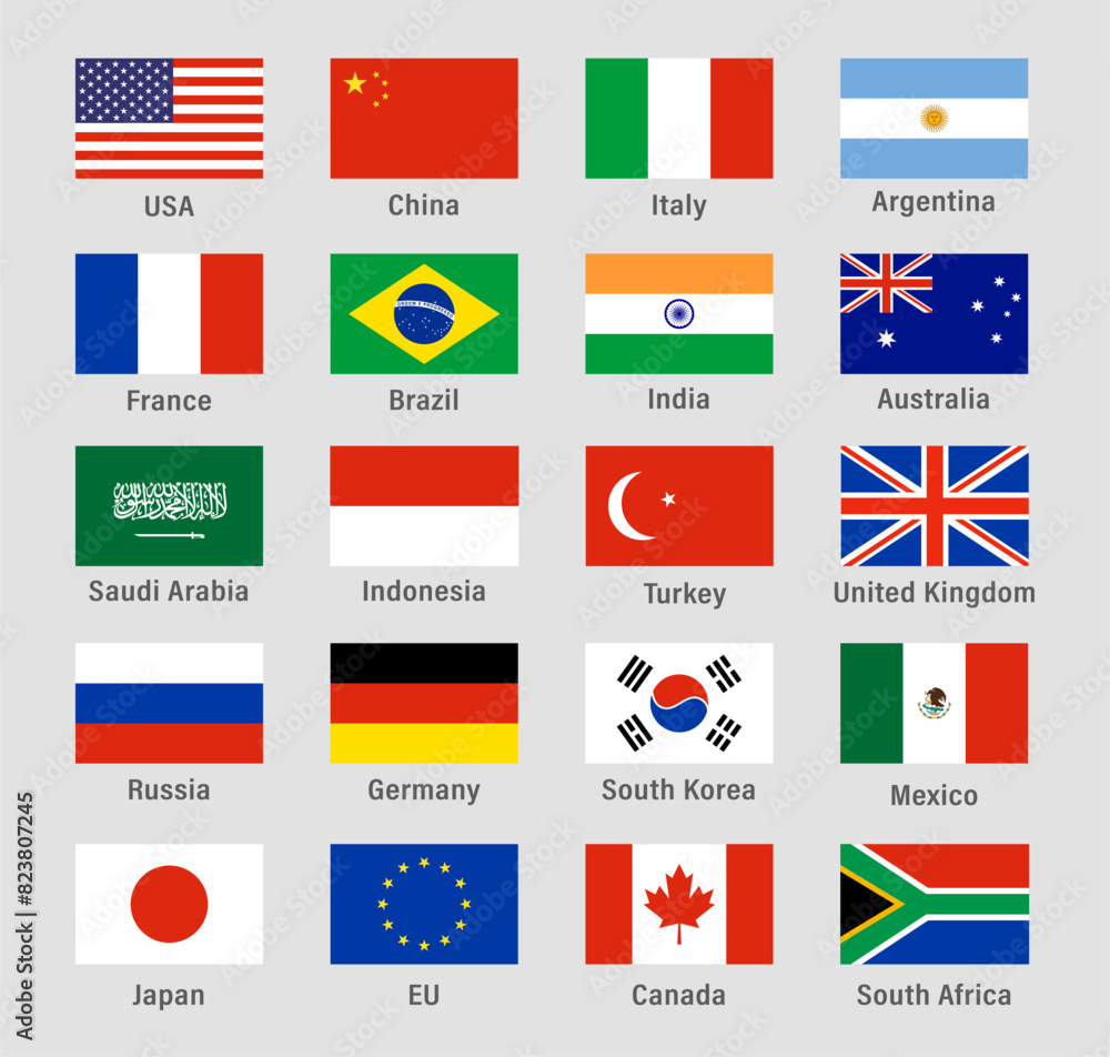 G20 Countries Flag set icon. G20 countries - major economies of the ...