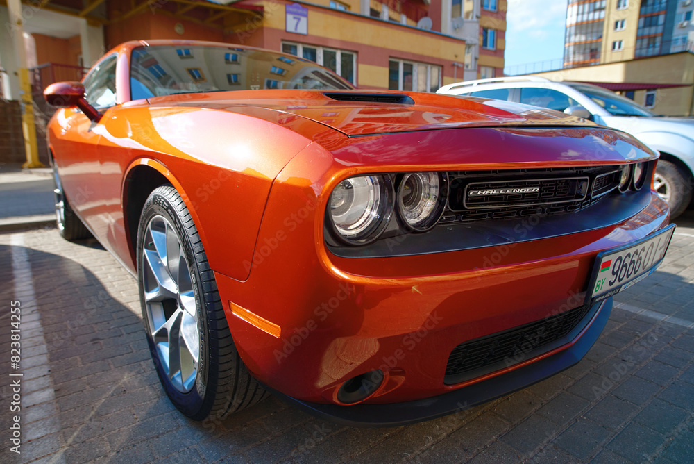 Minsk, Belarus. Apr 27, 2024. Dodge Challenger American muscle car ...