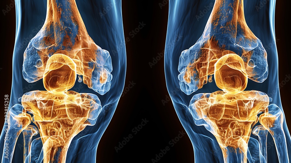 Radiology illustration of MRI scan of the knee showing detailed images ...