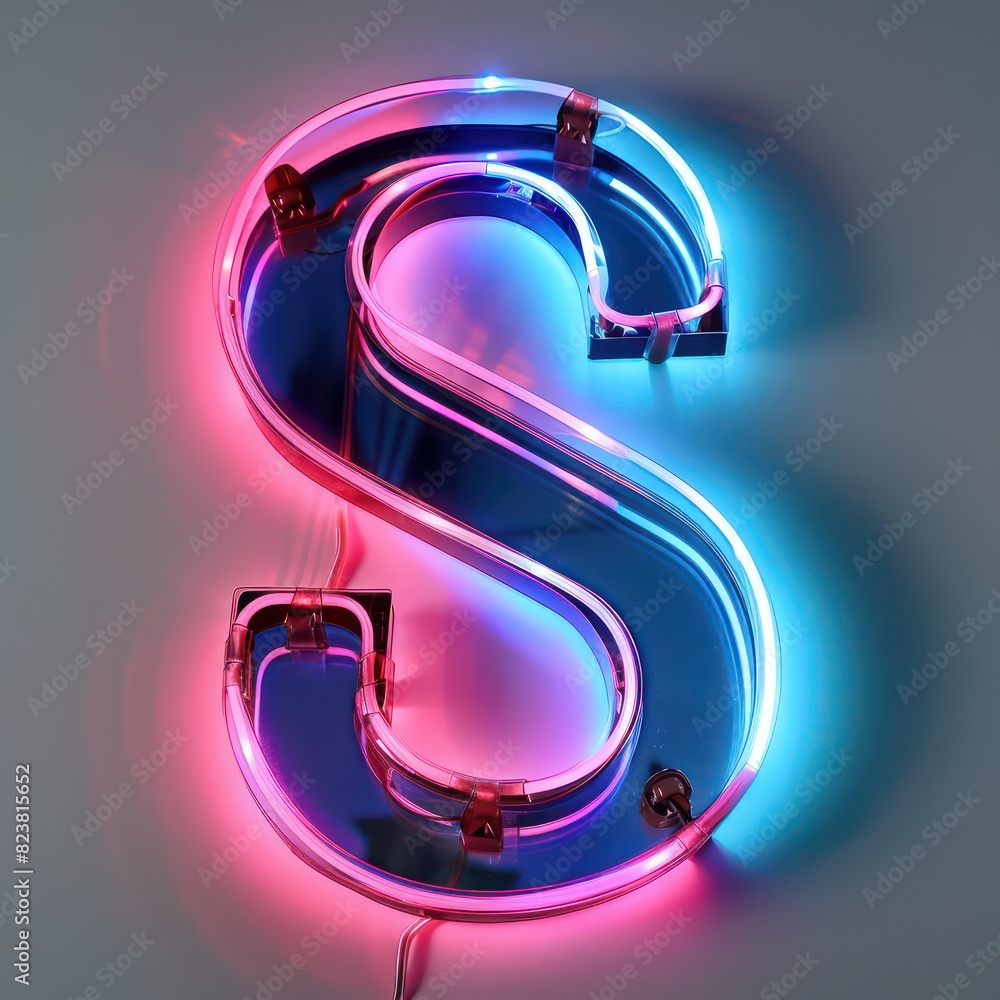 S letter neon, led made of pure energy and magic, white background ...