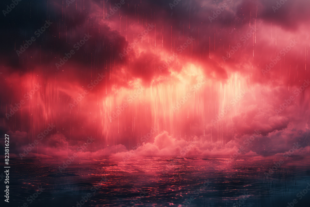 Artistic rendering of a stormy sky with blood-red rain turning into a ...