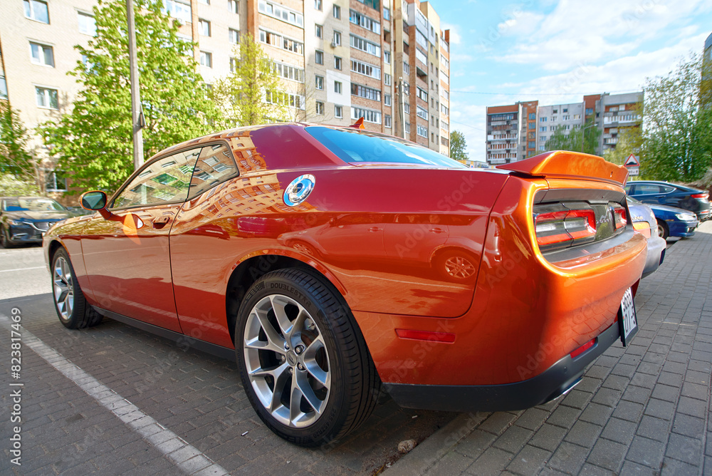 Minsk, Belarus. Apr 27, 2024. Dodge Challenger parked in parking lot ...