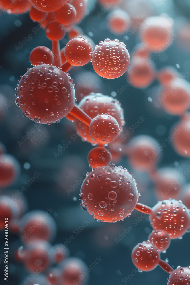 Depiction of a molecular structure of hemoglobin in blood next to ...