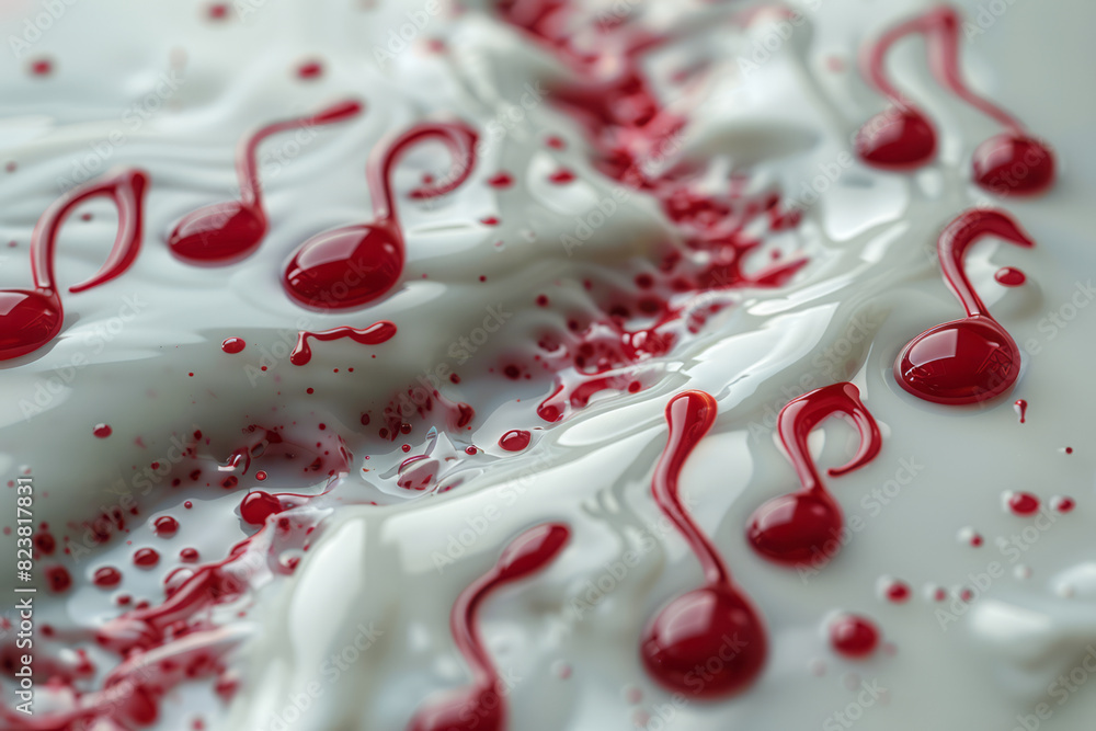 Illustration of musical staff lines made of flowing milk, with blood ...