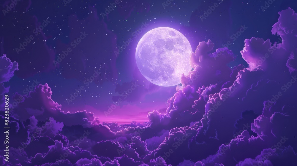 Purple gradient mystical moonlight sky with clouds and stars phone ...