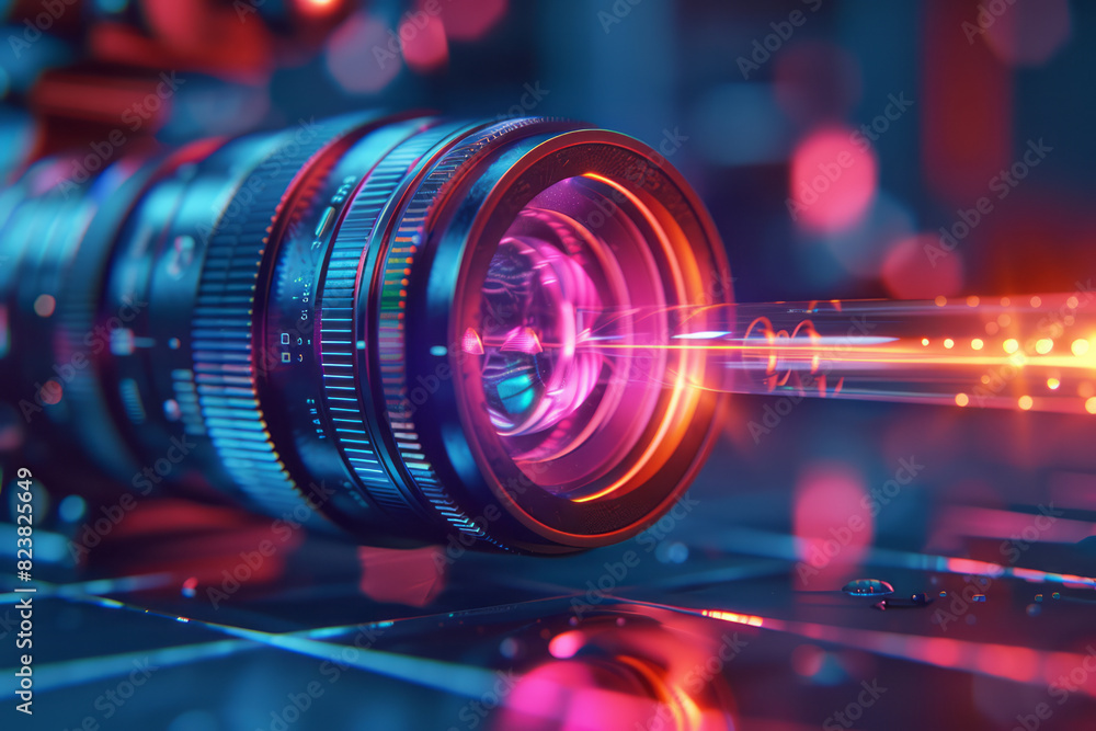 Illustration of a lens used in a laser, with its precise glass elements ...