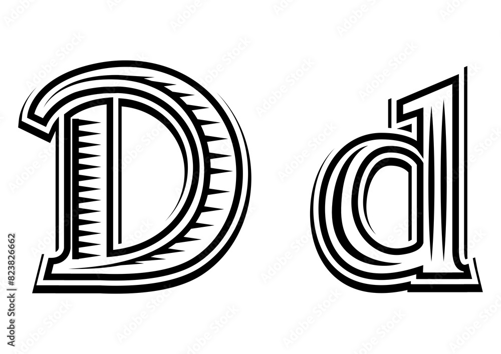 Font tattoo engraving letter D black and white PNG illustration Stock ...