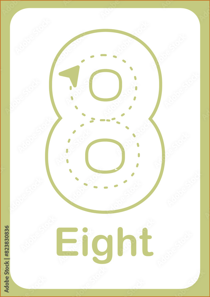 Printable flashcard trace number 8 and text for children. For preschool ...