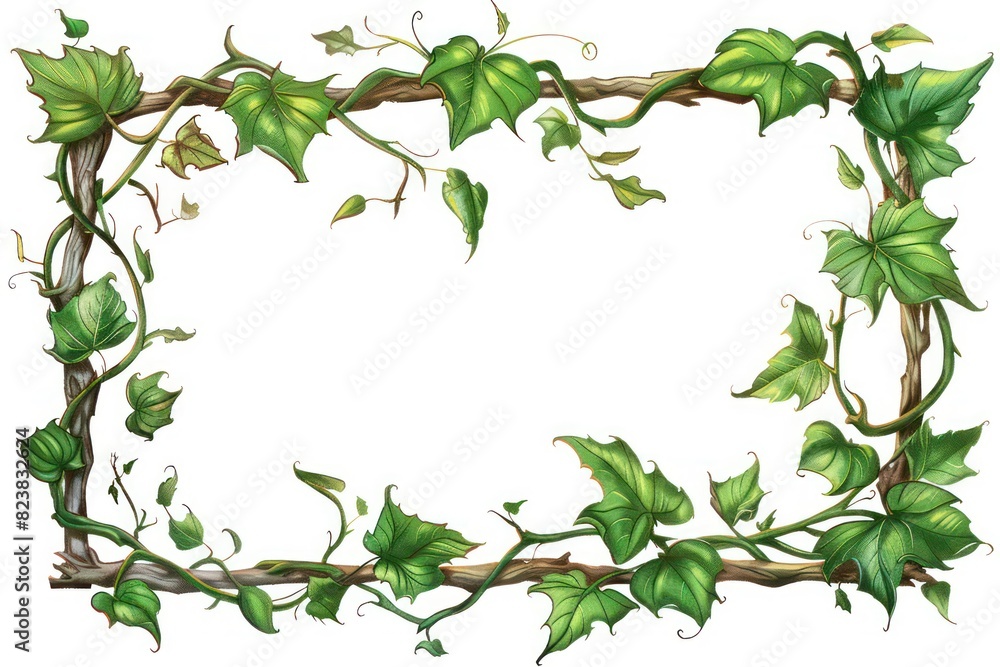 twisted vines and leaves forming a rectangular border on white ...
