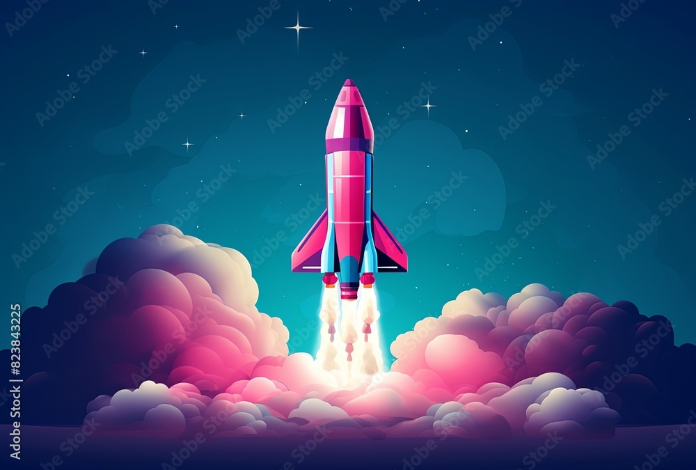 A test of a rainbow colored spaceship taking off from the ground that ...