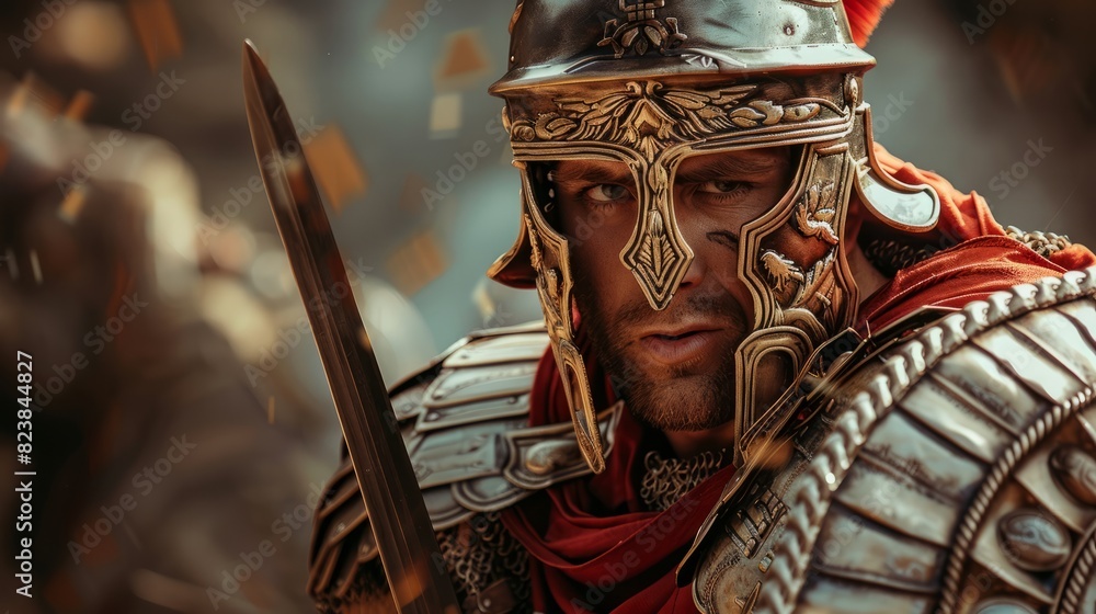 Roman male legionary, legionaries wear helmet with crest, long sword ...