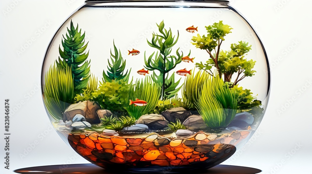 A beautiful, vibrant fishbowl terrarium with lush greenery and colorful ...