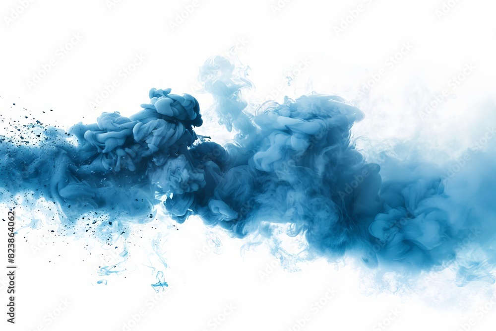 blue smoke explosion isolated on white background abstract border ...