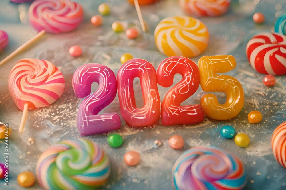 2025 candy lollipop numbers, 2025 sugar greeting card, sweet New Year ...