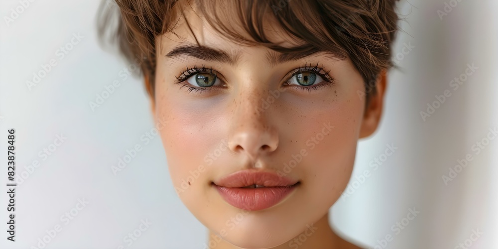 Confident Tomboy Girl with Short Hair in Close-Up Portrait on White ...
