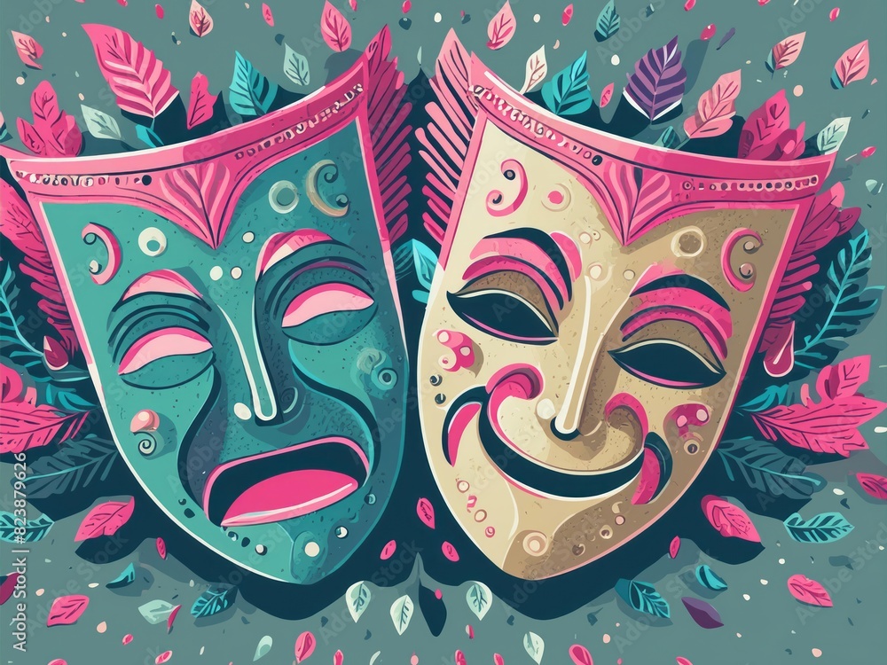 simple vector illustration of two theater masks, one with a smile and ...