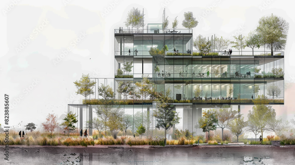 Architectural blueprint drawing design, construction plan of business ...