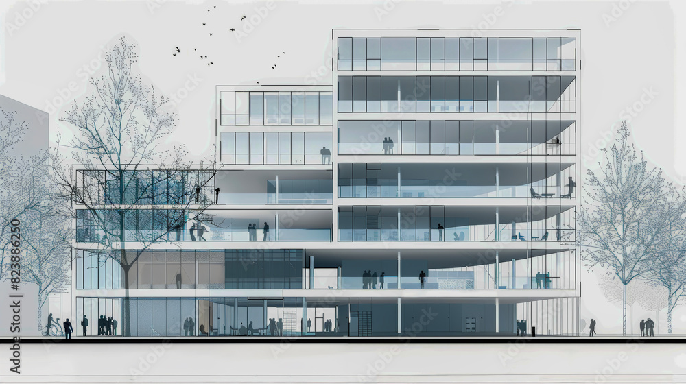 Architectural blueprint drawing design, construction plan of business ...