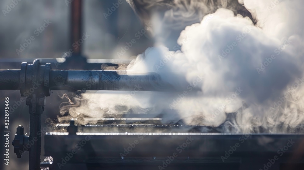 Thick layers of steam billowing out of a heat recovery steam generator ...
