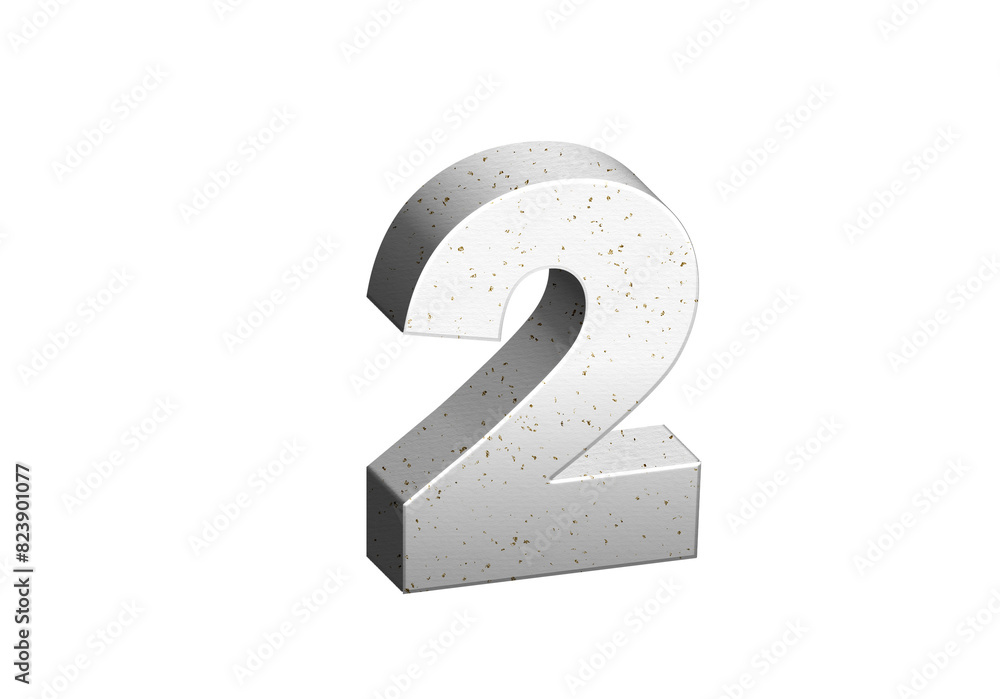 3d Gold White Numbers, Alphabet Number Two made of White material, high ...