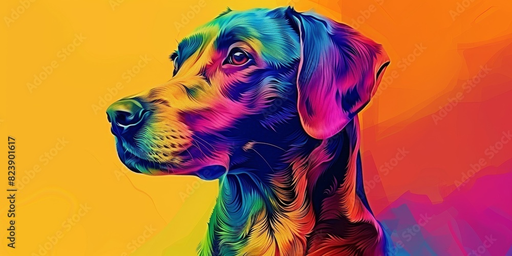 dog portrait in lgbtq pride rainbow colors concept art illustration ...