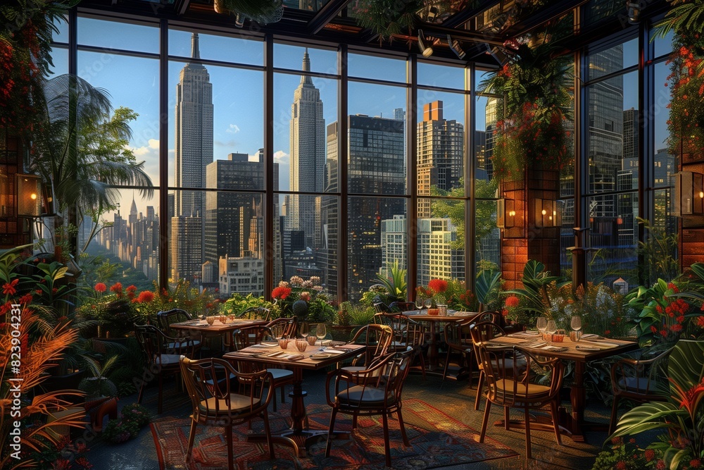 An intimate rooftop dining experience with panoramic views of the city ...