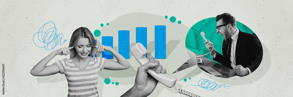 Foto de Sketch image 3D collage of horizontal panorama man lady project ...