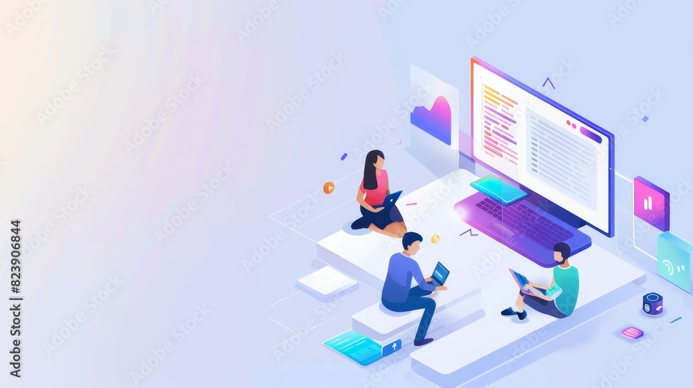 Isometric work environment with people - Isometric graphic of people ...