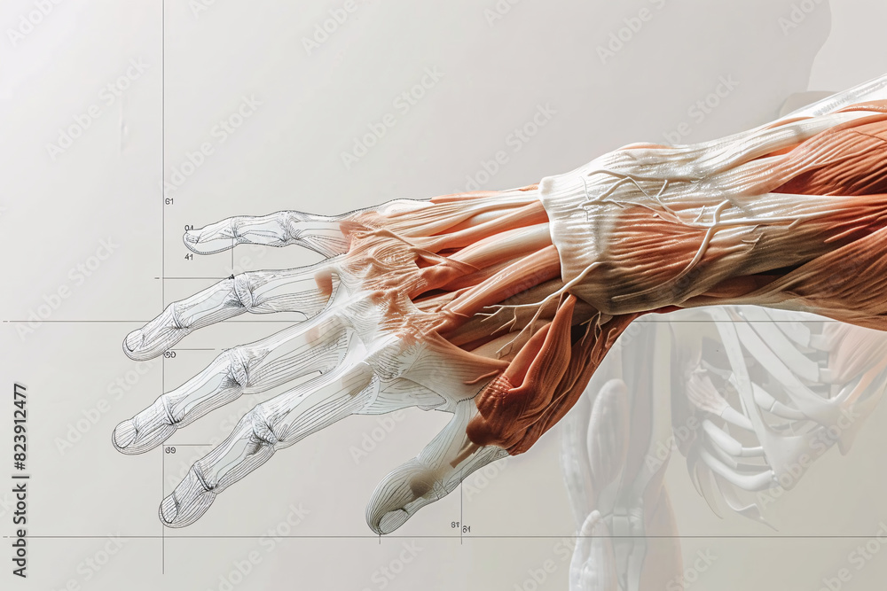Detailed Anatomical Illustration of Human Hand Showcasing Skeletal ...