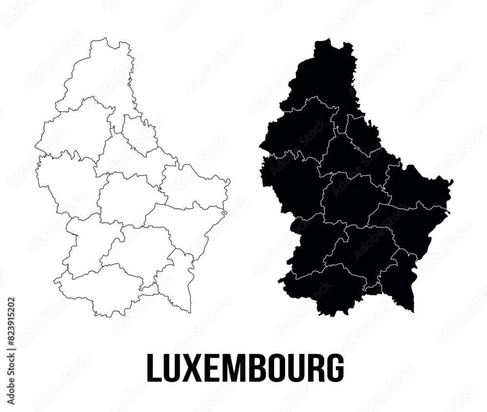 Luxembourg map of city regions districts vector black on white and ...