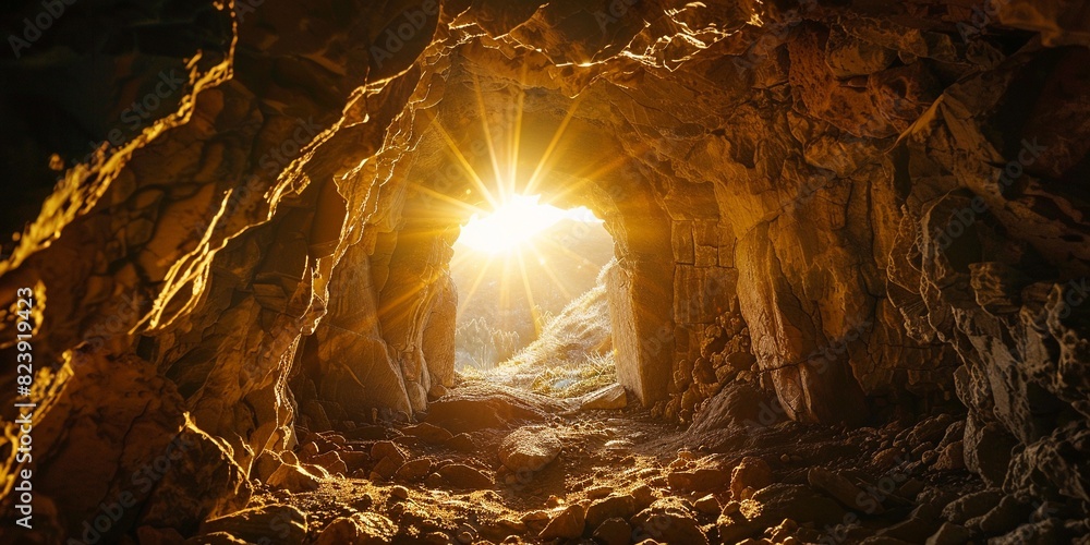 Empty Tomb With Crucifixion At Sunrise - Resurrection Concept,Christian ...