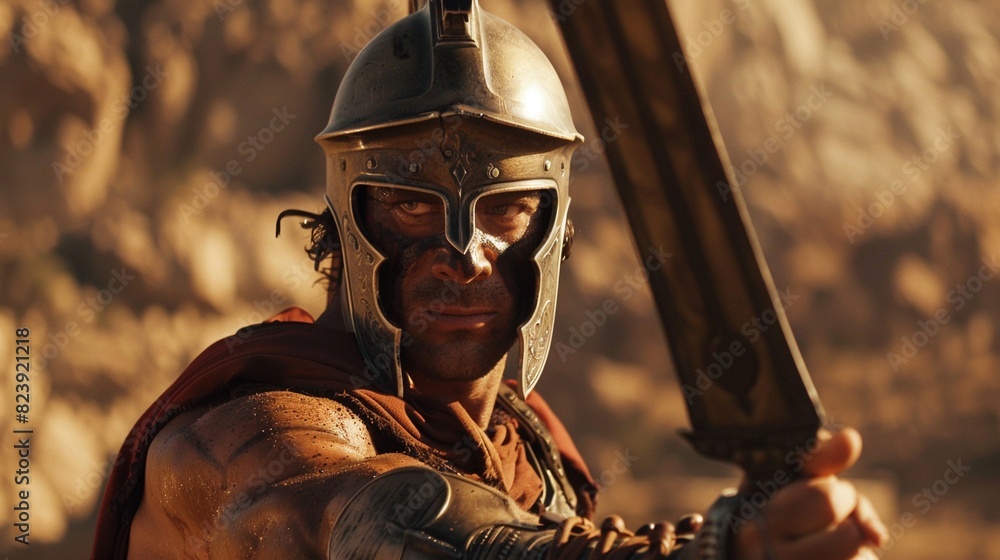 Illustration of brave spartan warrior in armor with shield, pointing ...