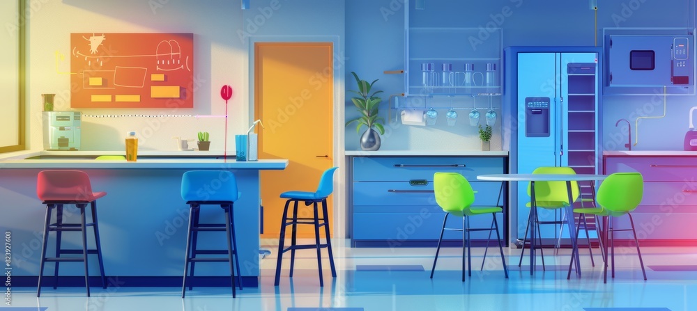 Modern Office Break Room with Colorful Furniture Highlighting ...