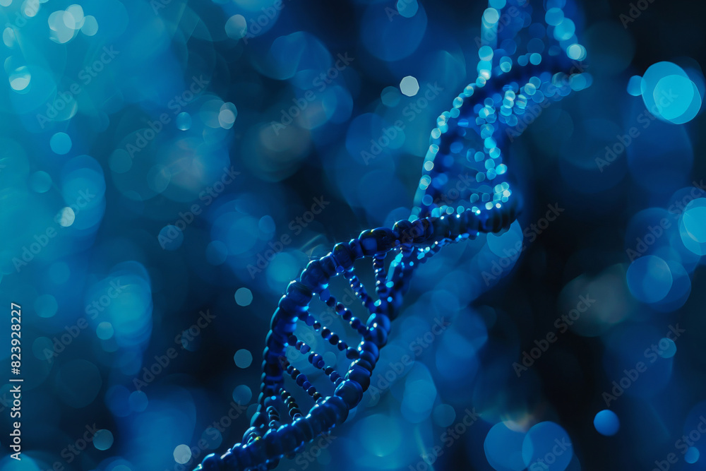 Abstract image depicting a dna double helix against a shimmering blue background, representing ...