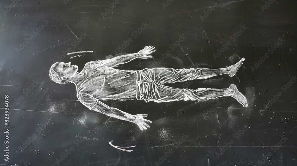 Human body outline in white chalk Stock Illustration | Adobe Stock