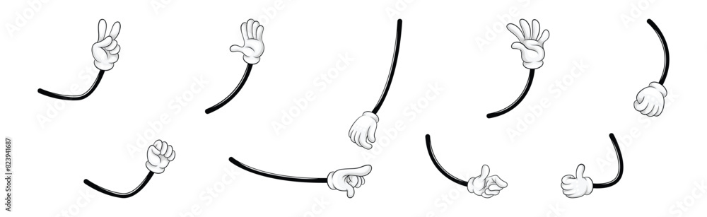 Cartoon Hand and Comic Arm with Five Fingers in White Glove Gesturing ...