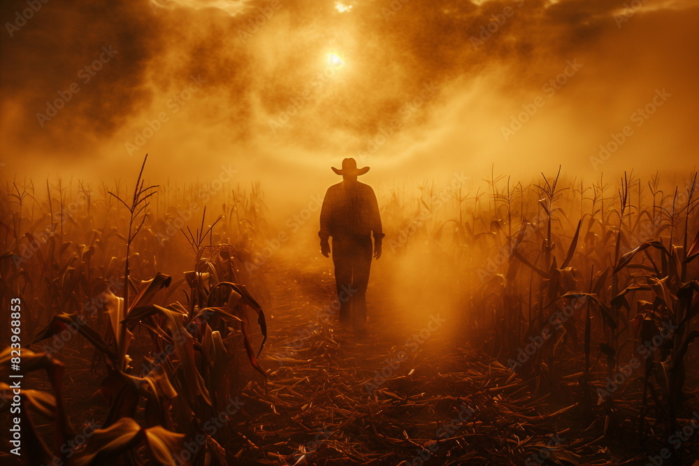 A farmer inspects a crop destroyed by a severe drought. Concept of ...