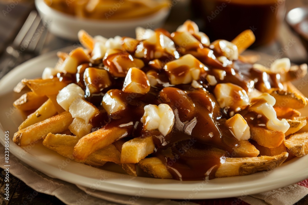 Indulge in a mouth-watering plate of poutine, featuring golden fries ...