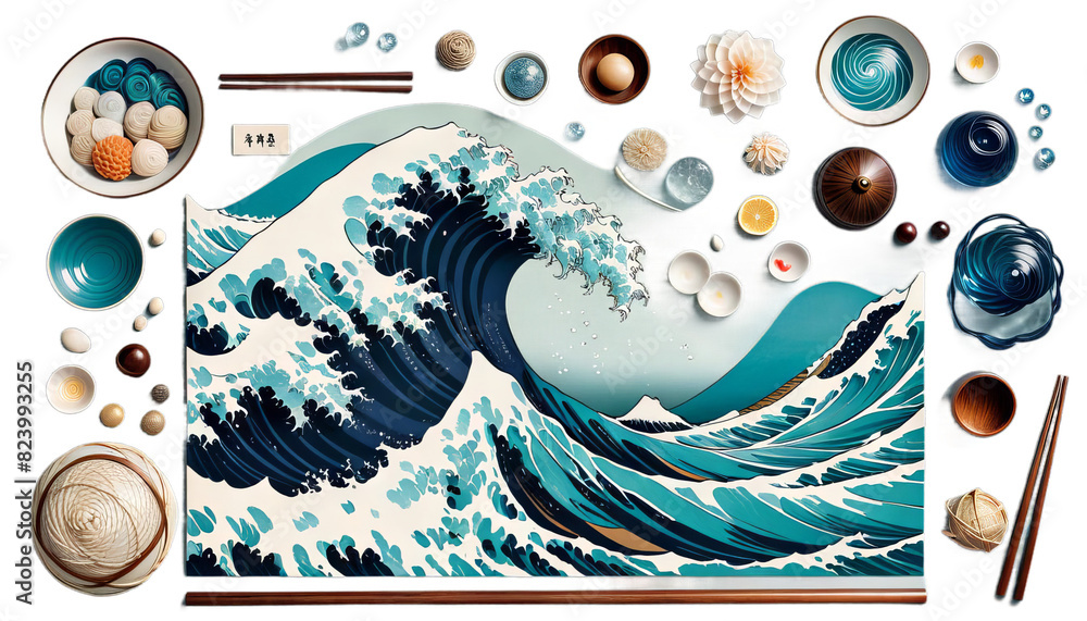 great ocean vintage style illustration wave background landscape ...